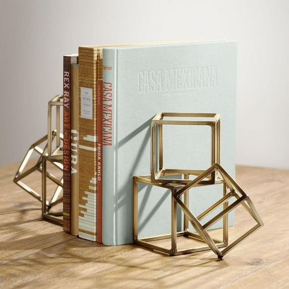 Studio 55D Tricube Antique Brass Finish 7 1/2" High Geometric Bookends ...