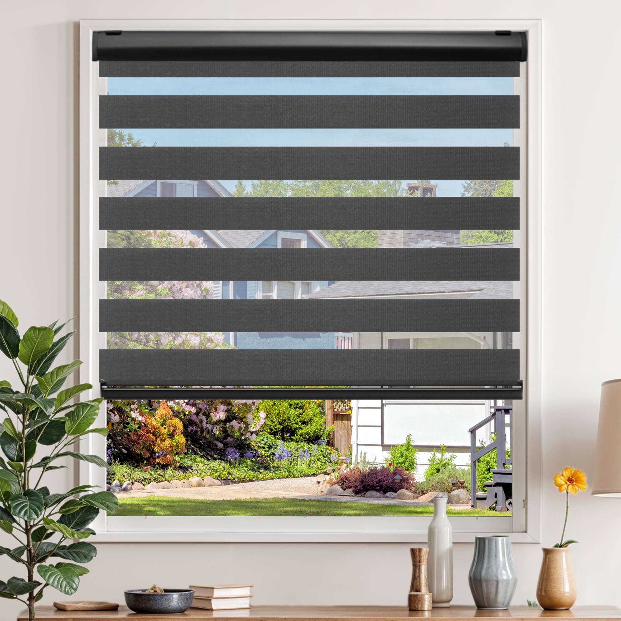 Studio 707 Cordless Zebra Blinds for Windows - 100% Polyester Pull Down ...