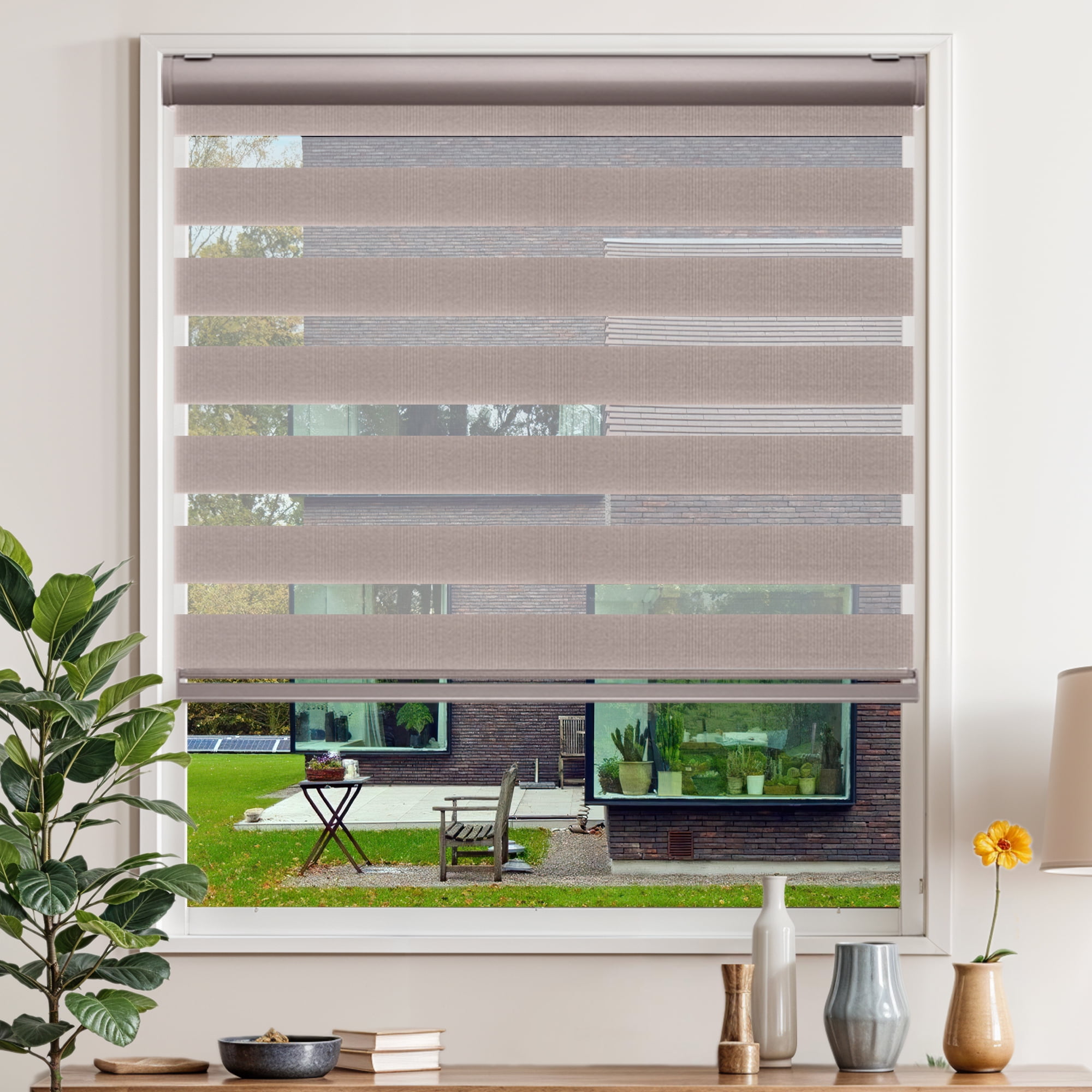 Studio 707 Cordless Zebra Blinds for Windows - 100% Polyester Pull Down Roller Shades for ...