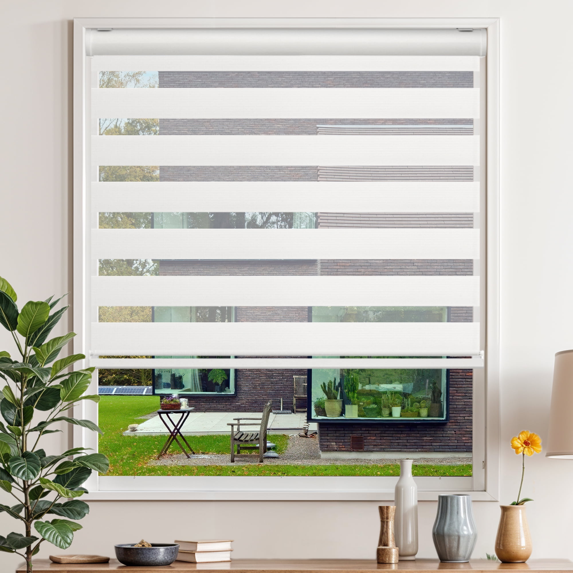 Studio 707 Cordless Zebra Blinds for Windows - 100% Polyester Pull Down ...