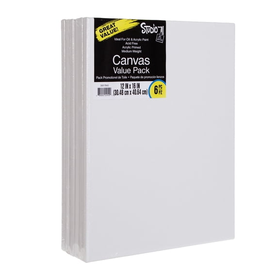 Studio 71 White Bulk Stretched Canvas Value Pack, 12 x 16 Inches, 6 ...