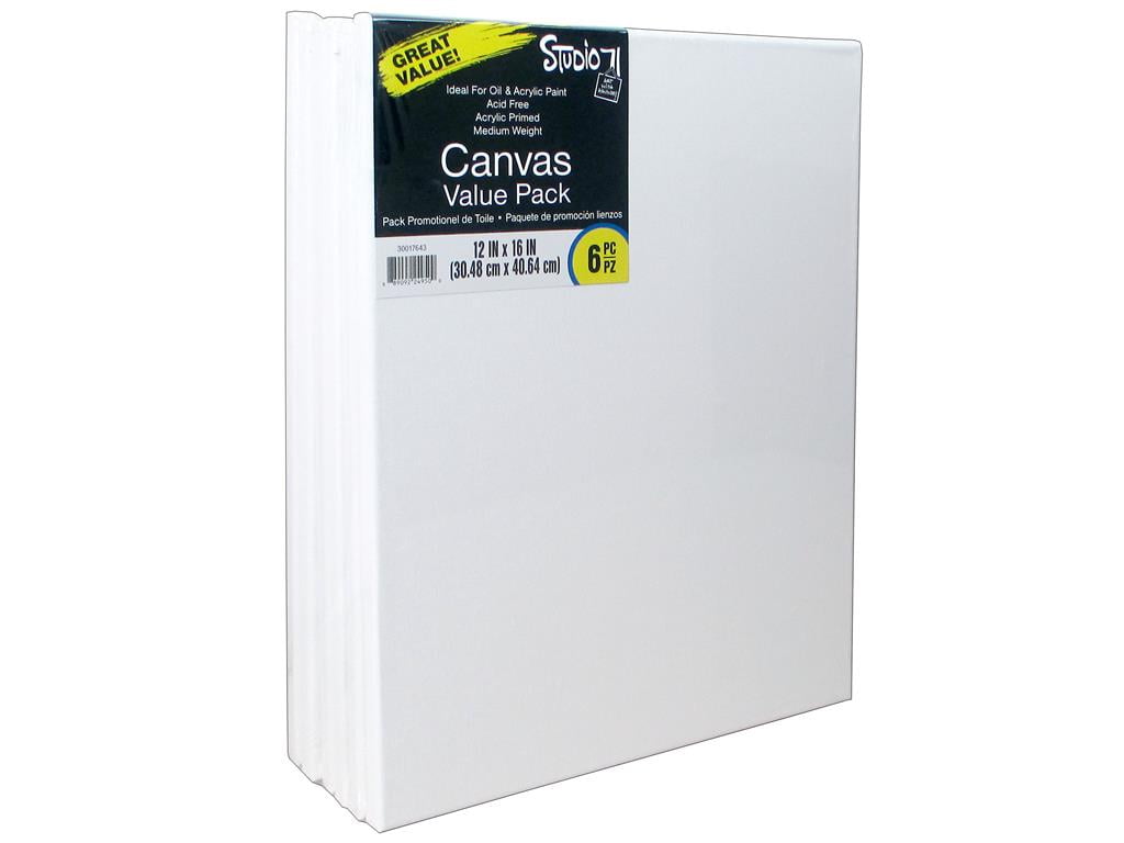 Studio 71 White Bulk Stretched Canvas Value Pack, 12 x 16 Inches, 6 ...