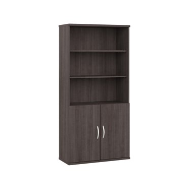 Mainstays Traditional 5 Shelf Bookcase with Doors, Black Finish ...