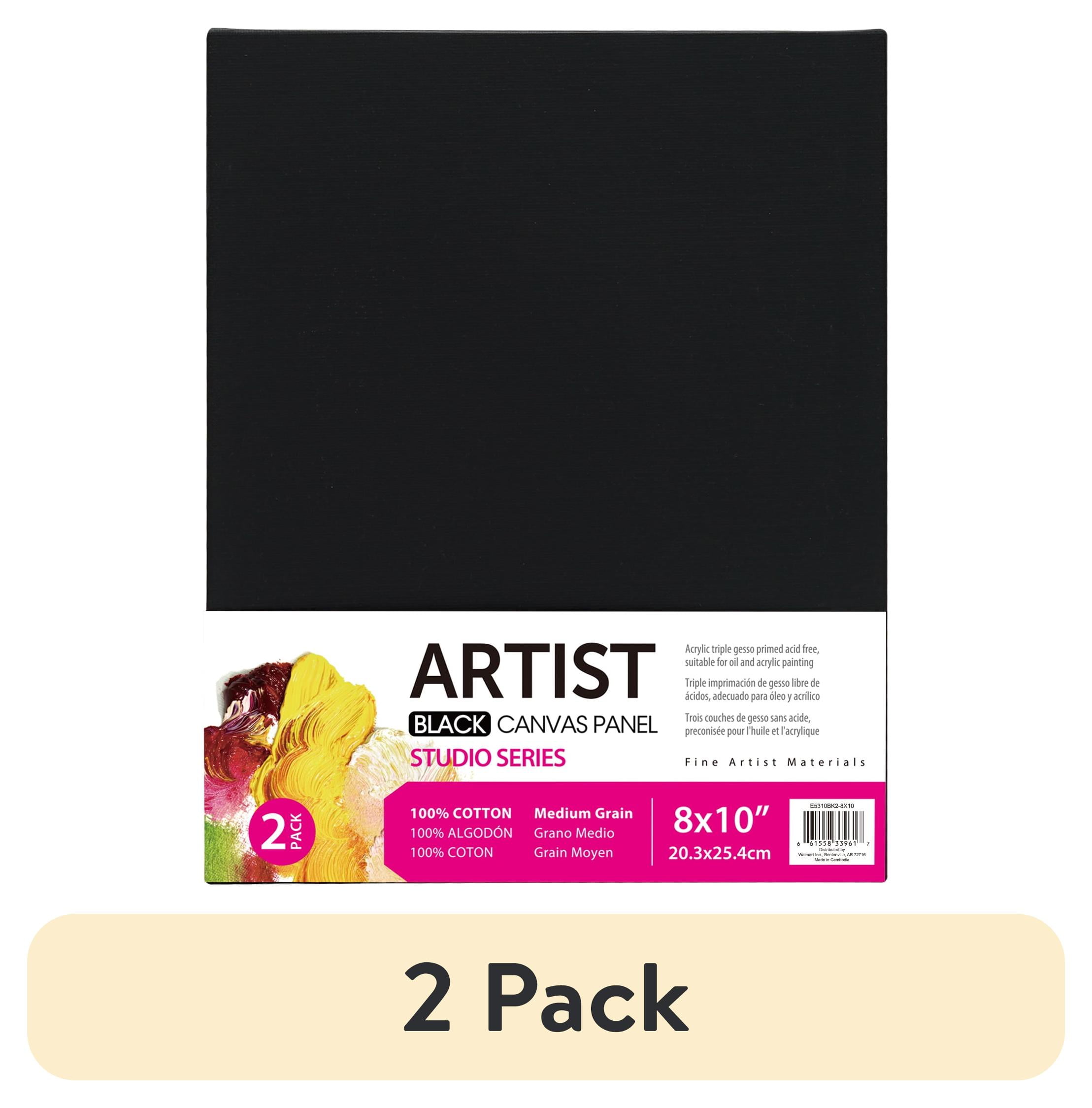 (2 pack) Studio Canvas Panel, 100% Cotton Acid Free Black Canvas, 8"X10", 2 Pieces, Academic ...