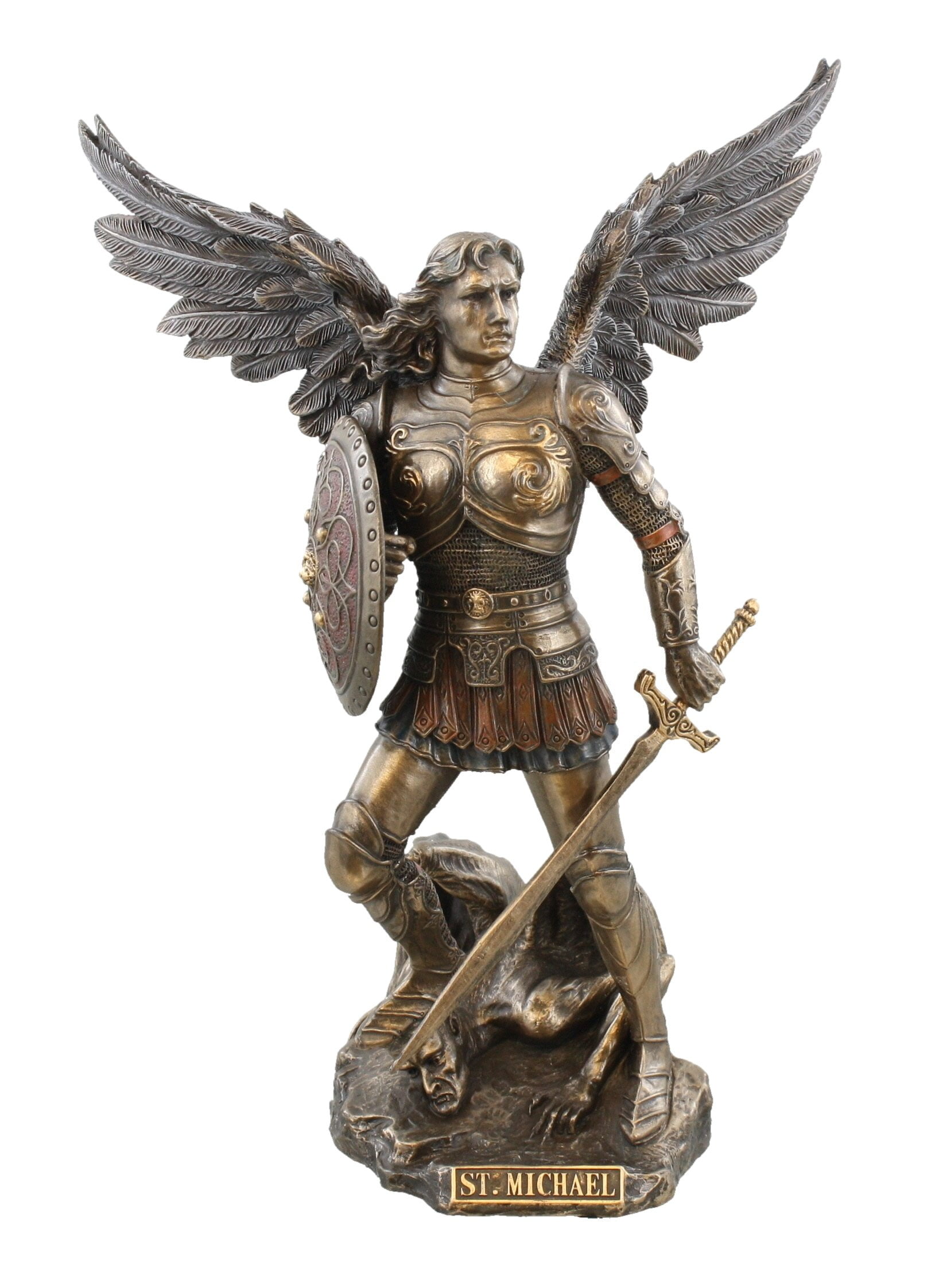 Studio Collection St. Michael with Sword and Shield - 9" Tall - Bronze ...