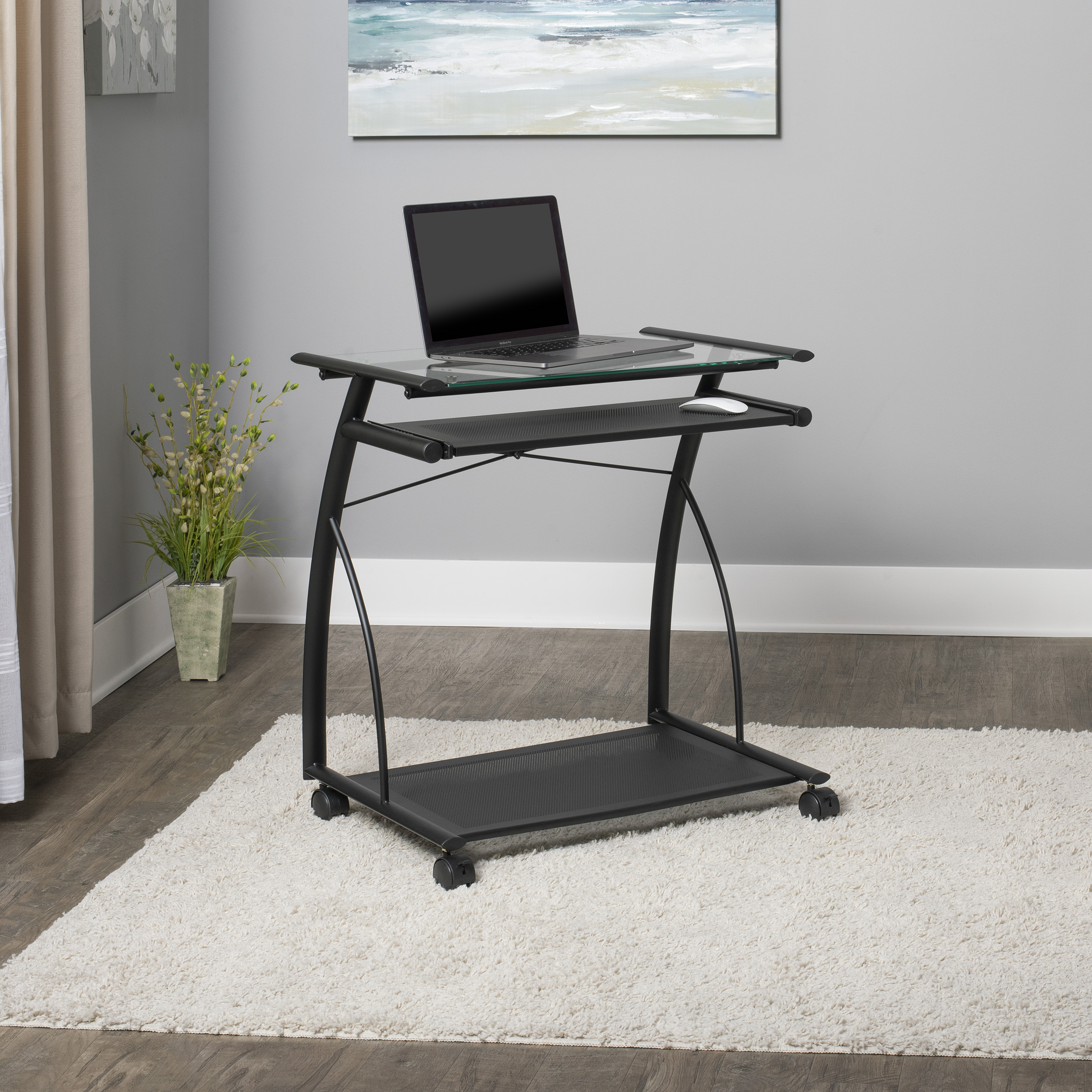 Studio Designs Compact Computer Cart with Storage and Keyboard Shelf ...