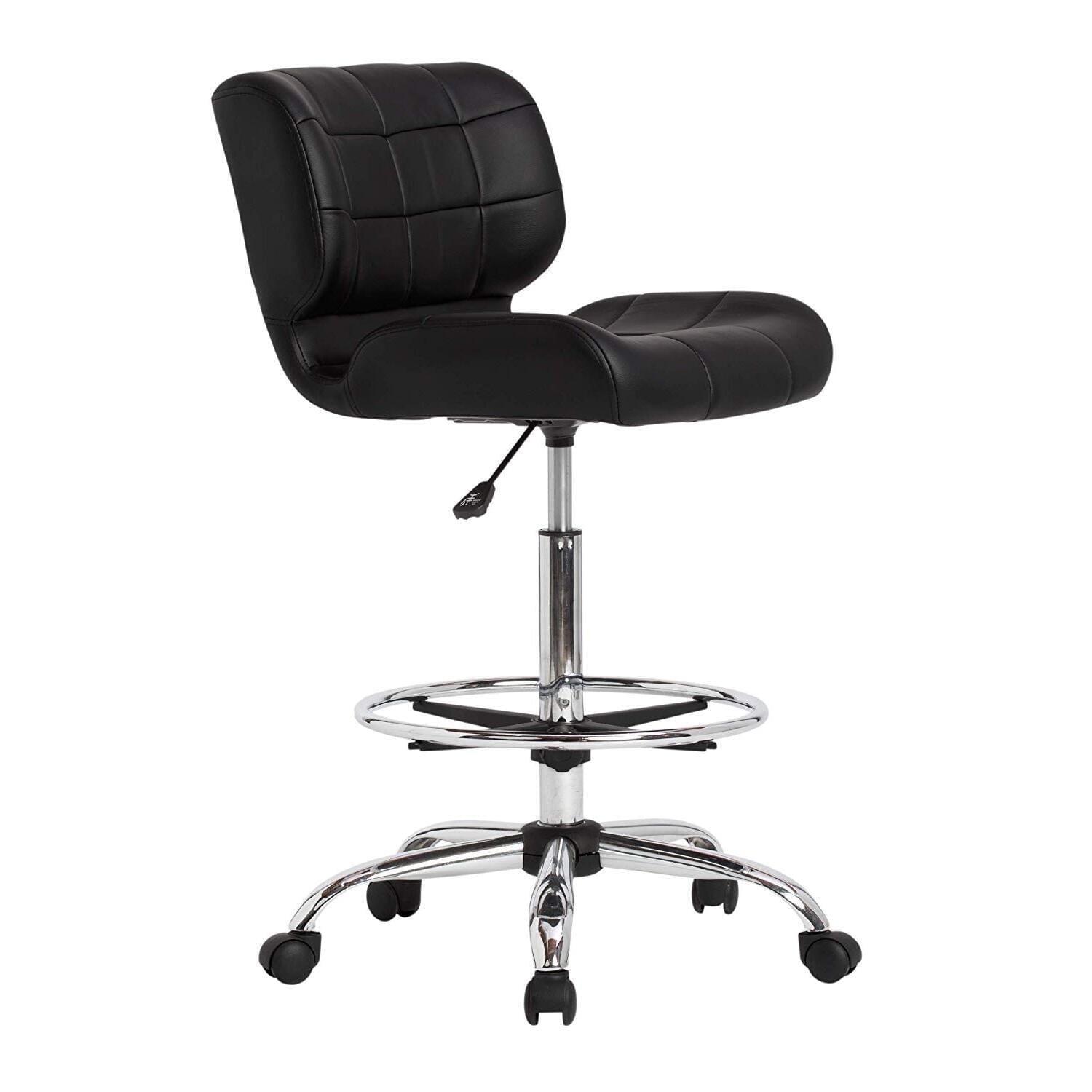 Studio Designs Drafting Chair, Black Faux Leather, Chrome Base ...