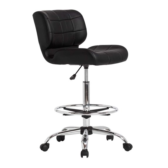 Studio Designs Drafting Chair, Black Faux Leather, Chrome Base ...
