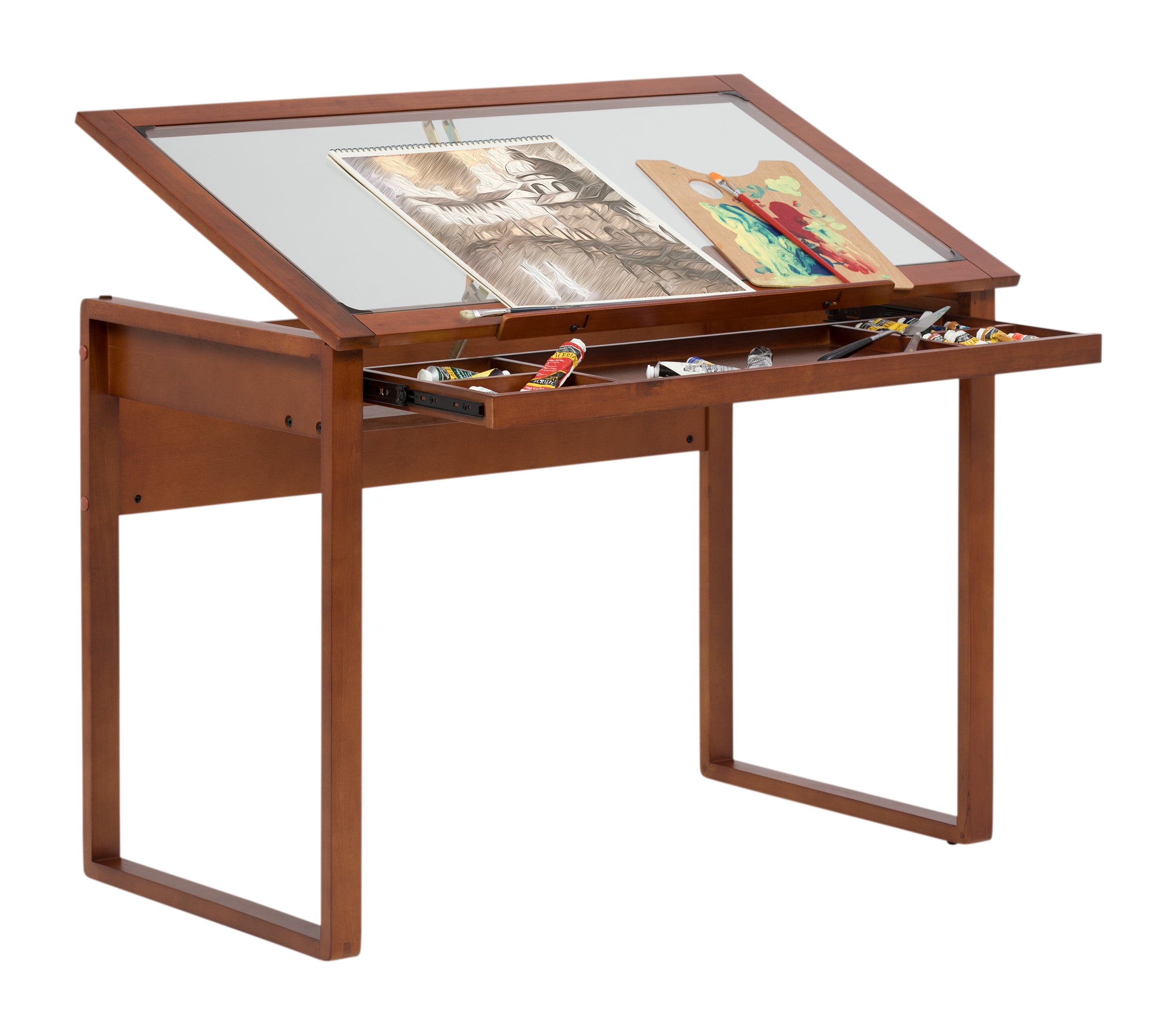 Studio Designs Ponderosa Brown Glass Top Solid Wood Drafting Table ...