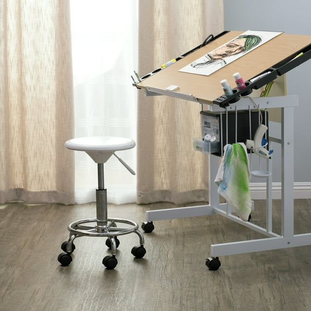 Studio Designs Round Studio Stool - Chrome - White - Walmart.com