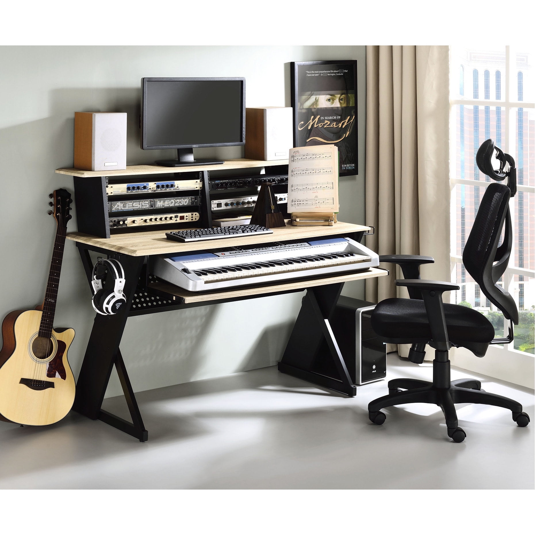Studio Desk for Music | Includes Keyboard Tray and Earphone Rack ...