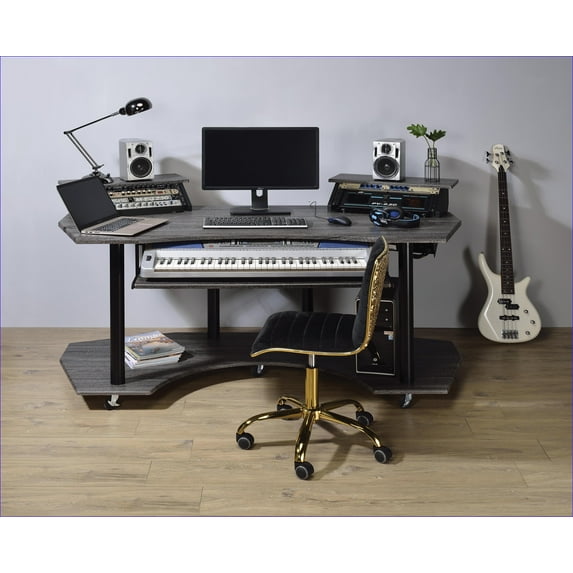 Studio Desks 71'' Black Oak with Keyboard Storage | Synthetic Wood ...