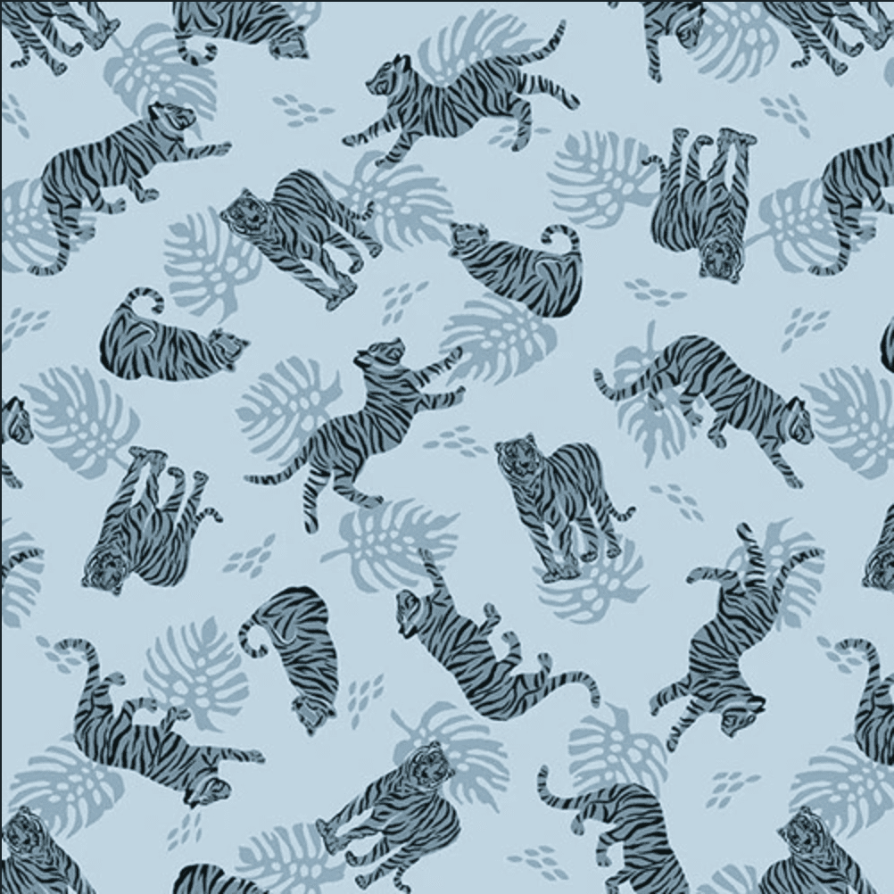 Studio E Earth Day Every Day Tossed Tigers Lt Blue Cotton Fabric By The ...