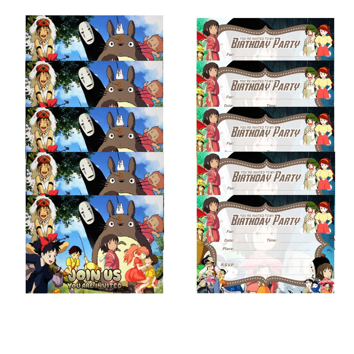 Studio Ghibli Invitations Cards Stock Bulk Birthday Invite Fill-in ...