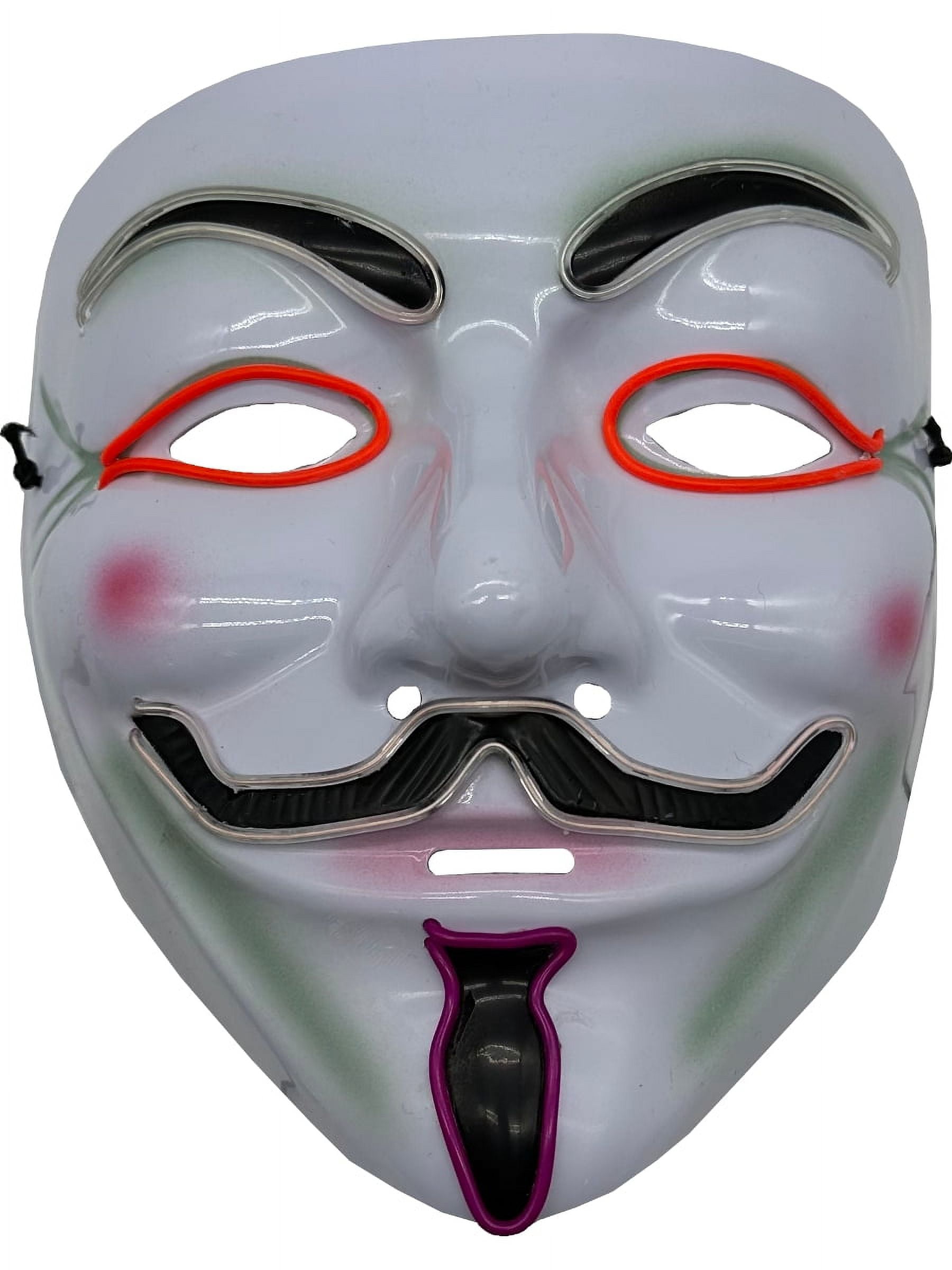 Studio Halloween Fawkes Mask With 4 Color Party Wire EL Light Up Red ...