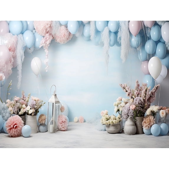 Studio Is Decorated With Balloons Blue Holiday Photography Backdrops ...