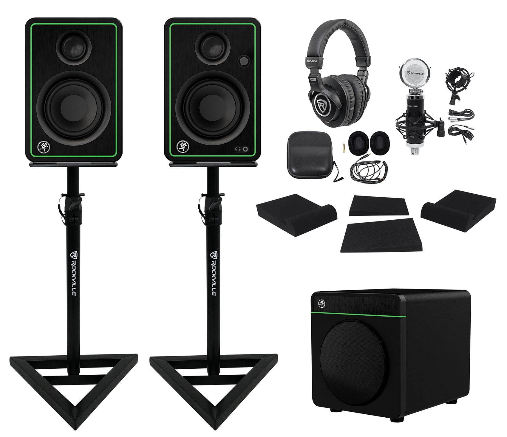 Studio Kit w/(2) Mackie CR3-X 3" Studio Monitors+8" Sub+Headphones+Mic ...