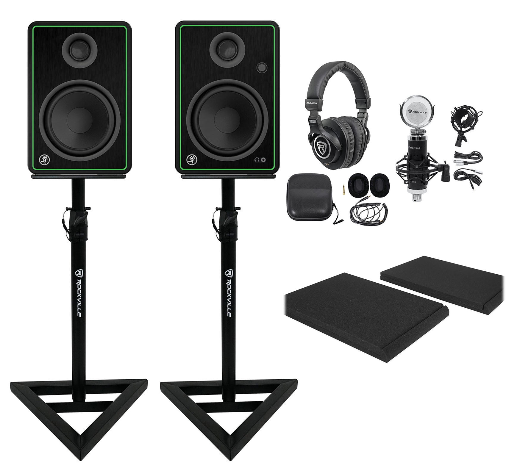 Studio Kit w/(2) Mackie CR5-X 5" Studio Monitors+Headphones+Mic+Stands ...