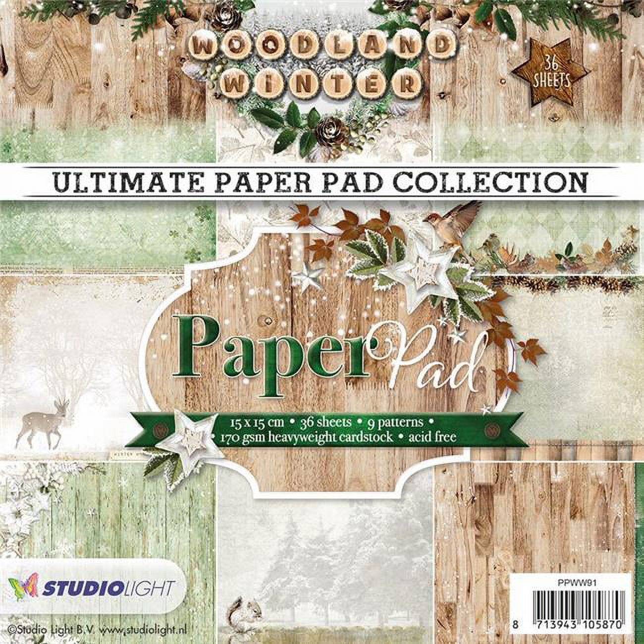Studio Light Paper Pad 6"X6" 36/Pkg-Woodland Winter, 9 Designs/4 Each ...