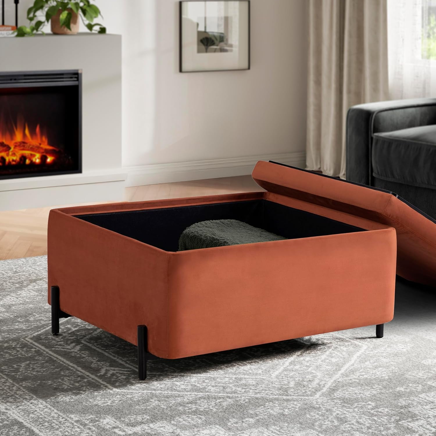 Studio Living Connor Storage Ottoman Large, Rust - Walmart.com