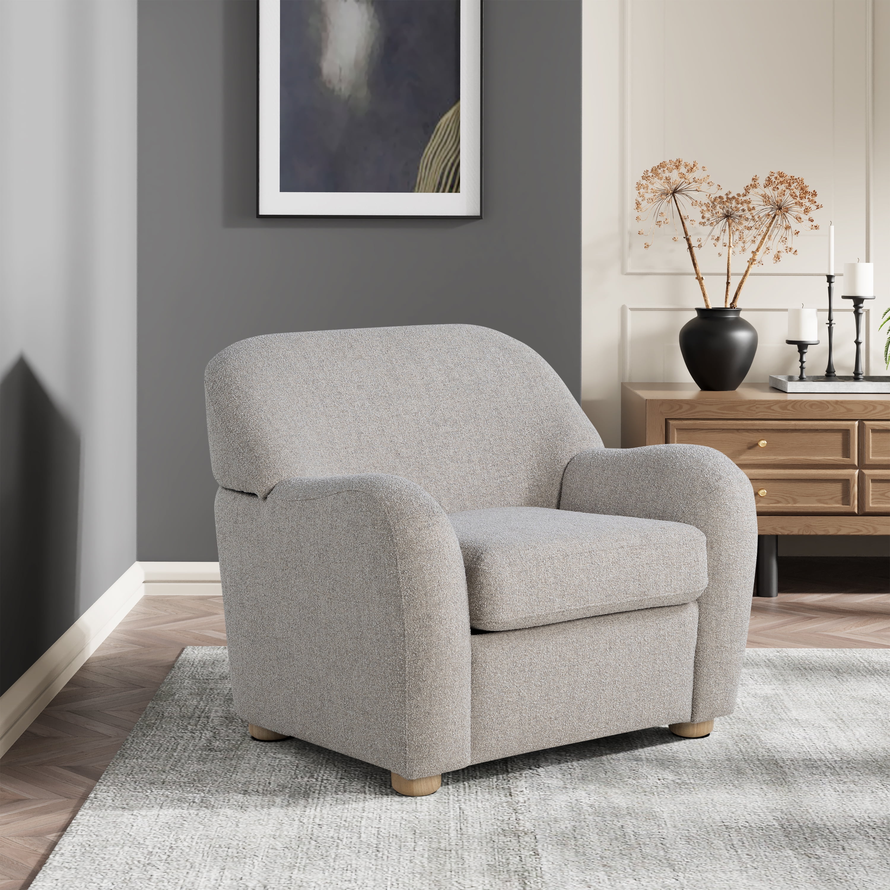 Studio Living Genifer Modern Arm Chair, Pebble Gray Boucle Fabric ...