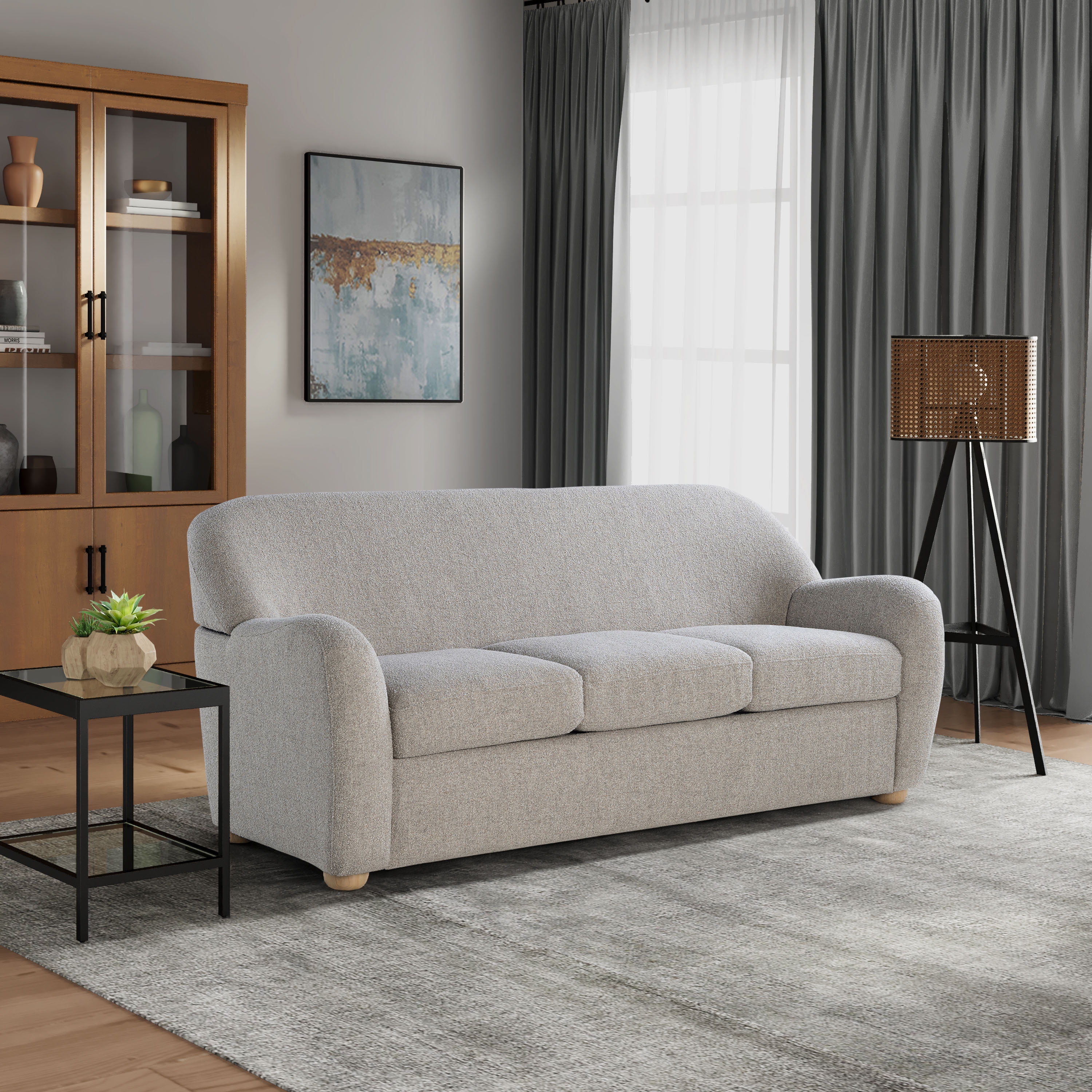 Studio Living Genifer Modern Sofa Pebble Gray Boucle Fabric