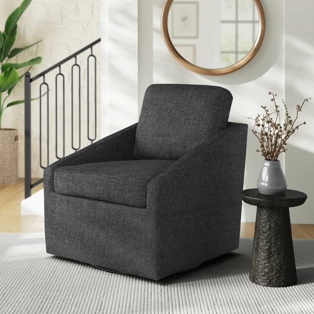 Studio Living Harvard Modern Swivel Accent Chair, Black Chenille Fabric ...