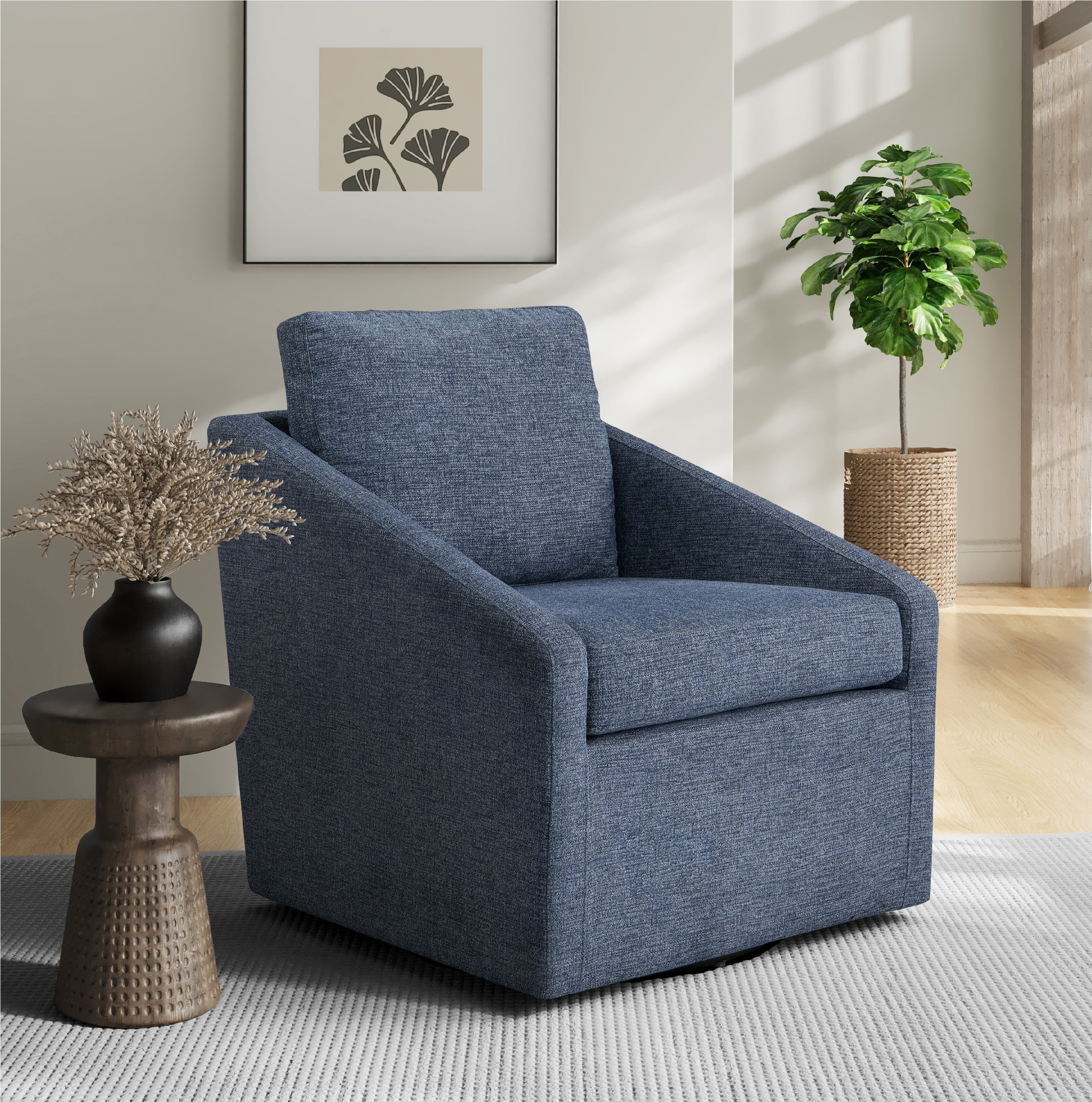 Studio Living Harvard Modern Swivel Accent Chair, Blue Chenille Fabric ...