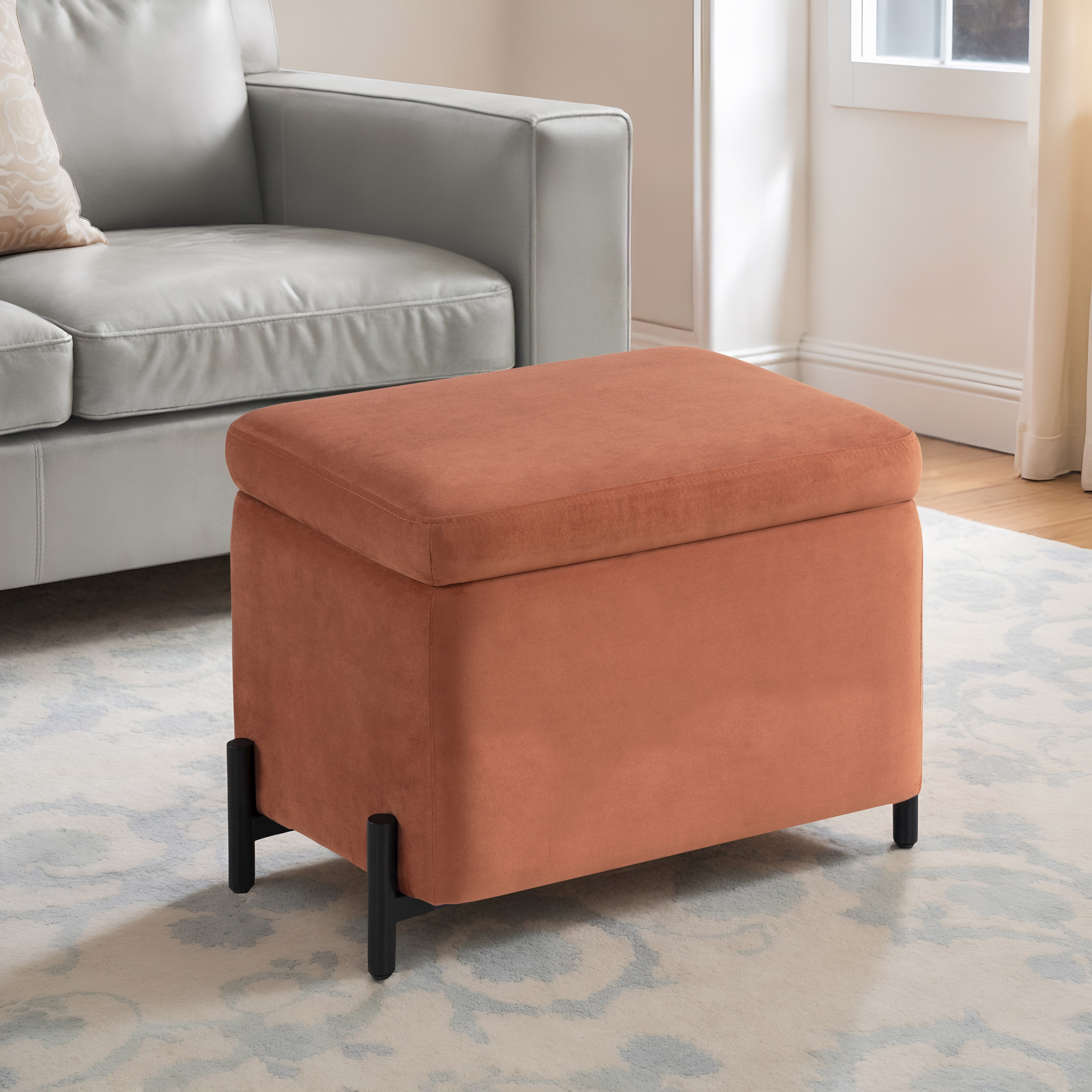 Studio Living Kingston Modern Small Storage Ottoman, Rust Velvet Fabric ...