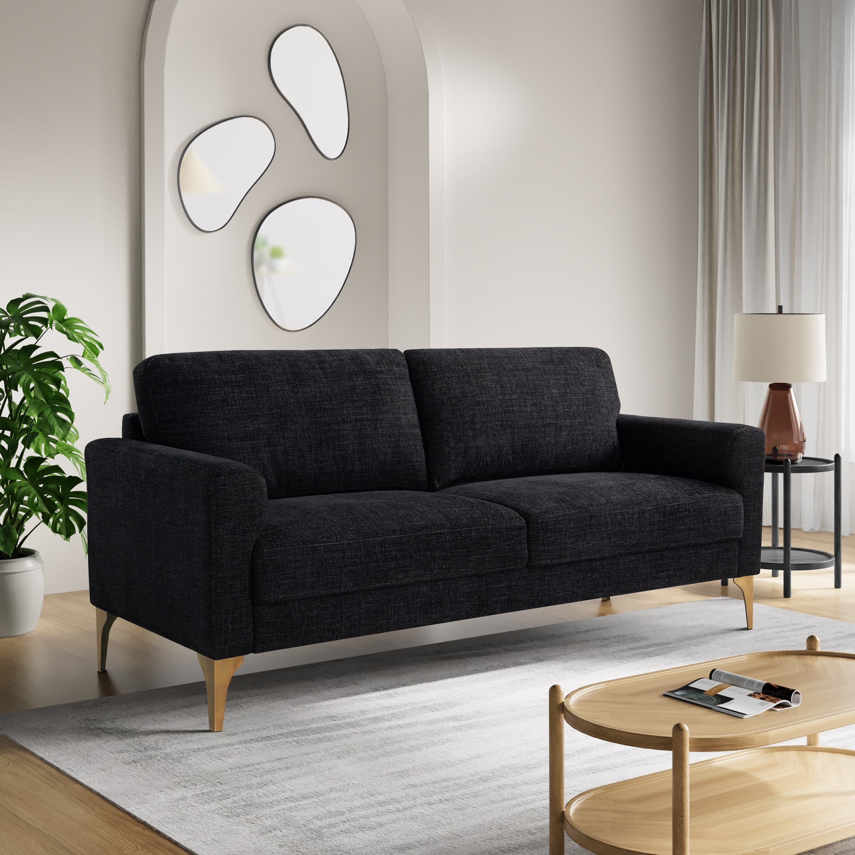 Studio Living Mayfield Modern Sofa, Black Woven Fabric - Walmart.com