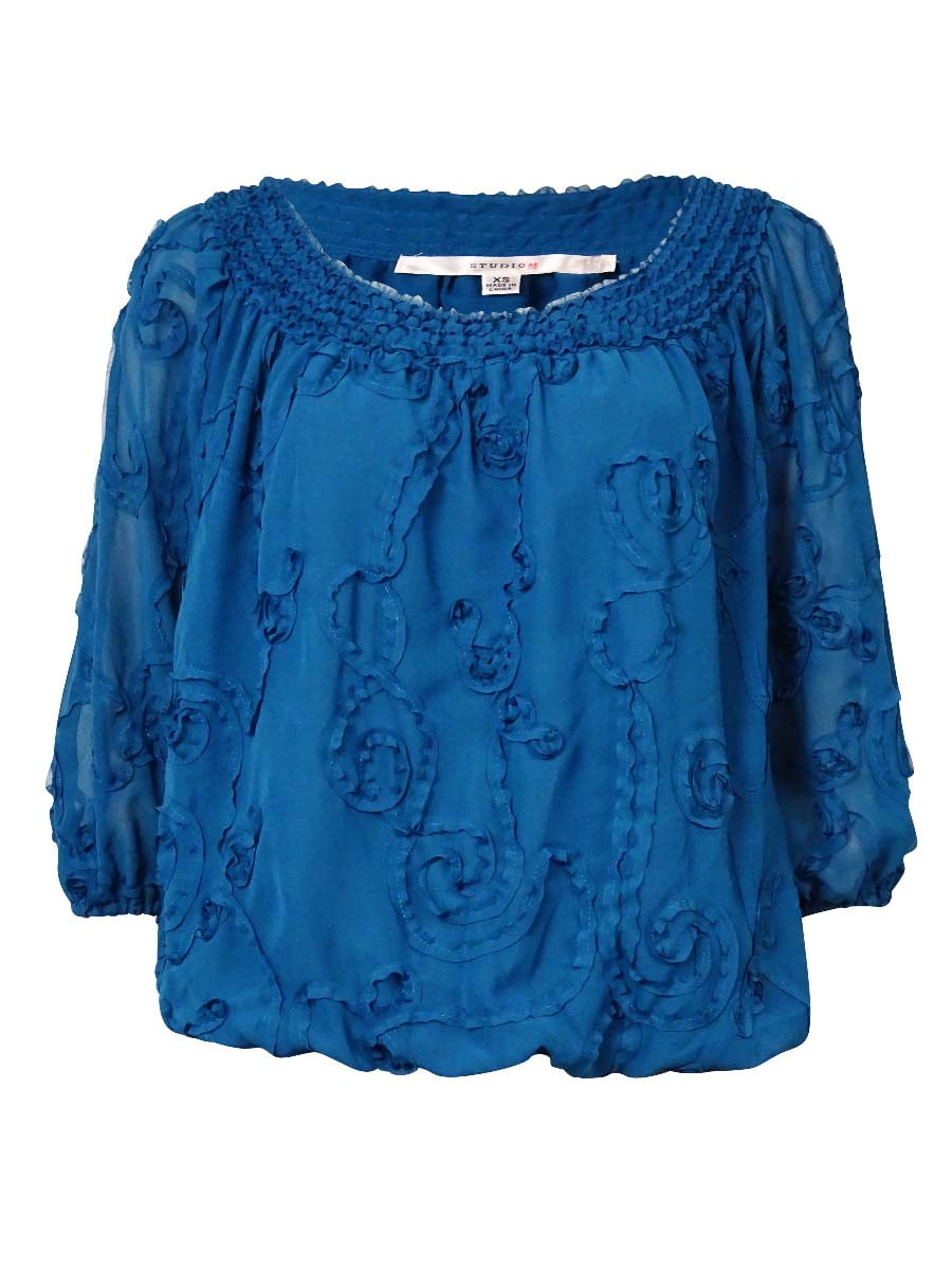 Studio M Women's Ruffled Soutache Crepe Peasant Top - Walmart.com