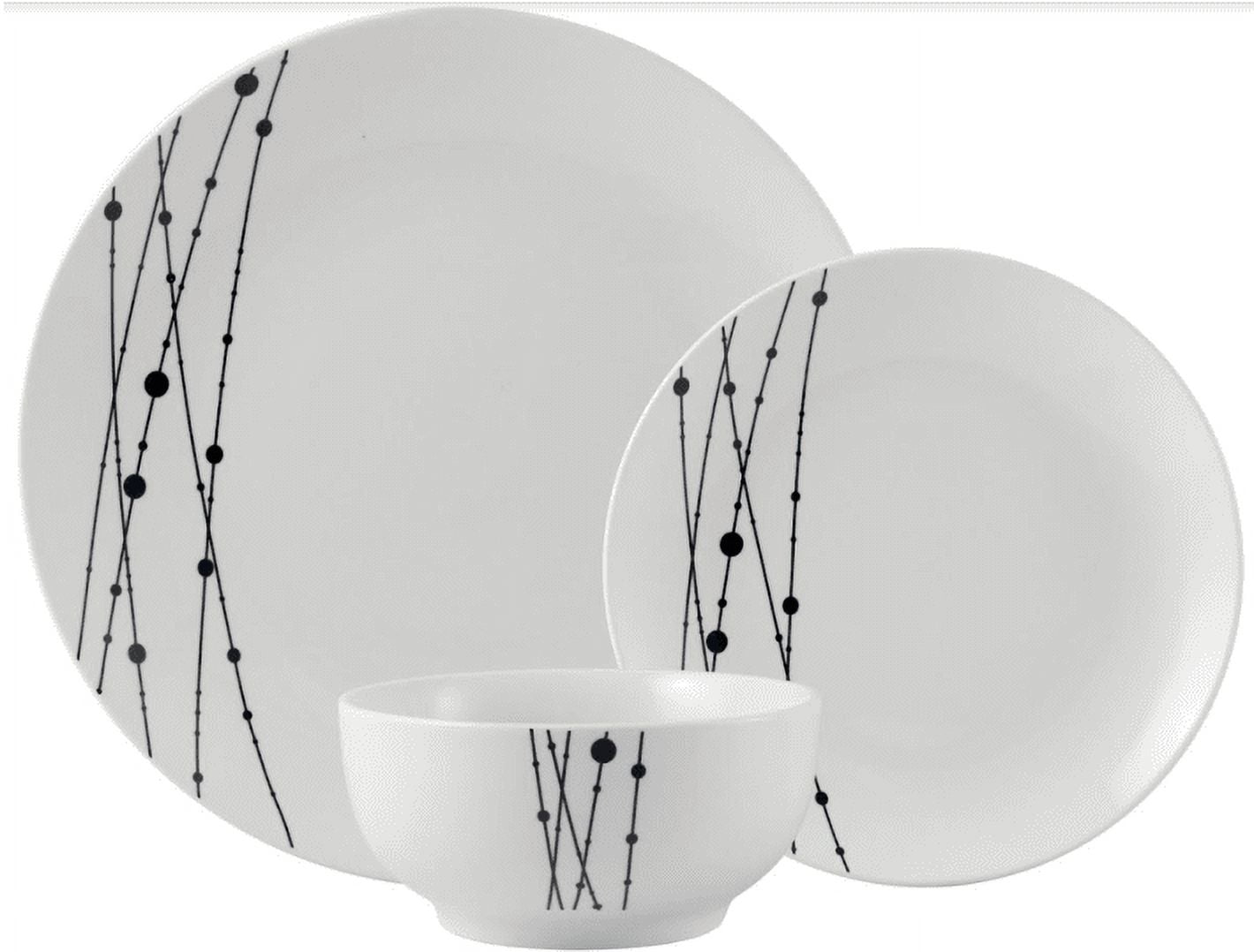 Studio Nova Linear Symphony 12 Piece Porcelain Dinnerware Set White ...