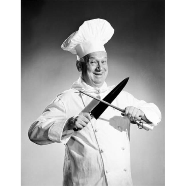 Studio Portrait of Chef Sharpening Knife Poster Print - 18 x 24 in ...
