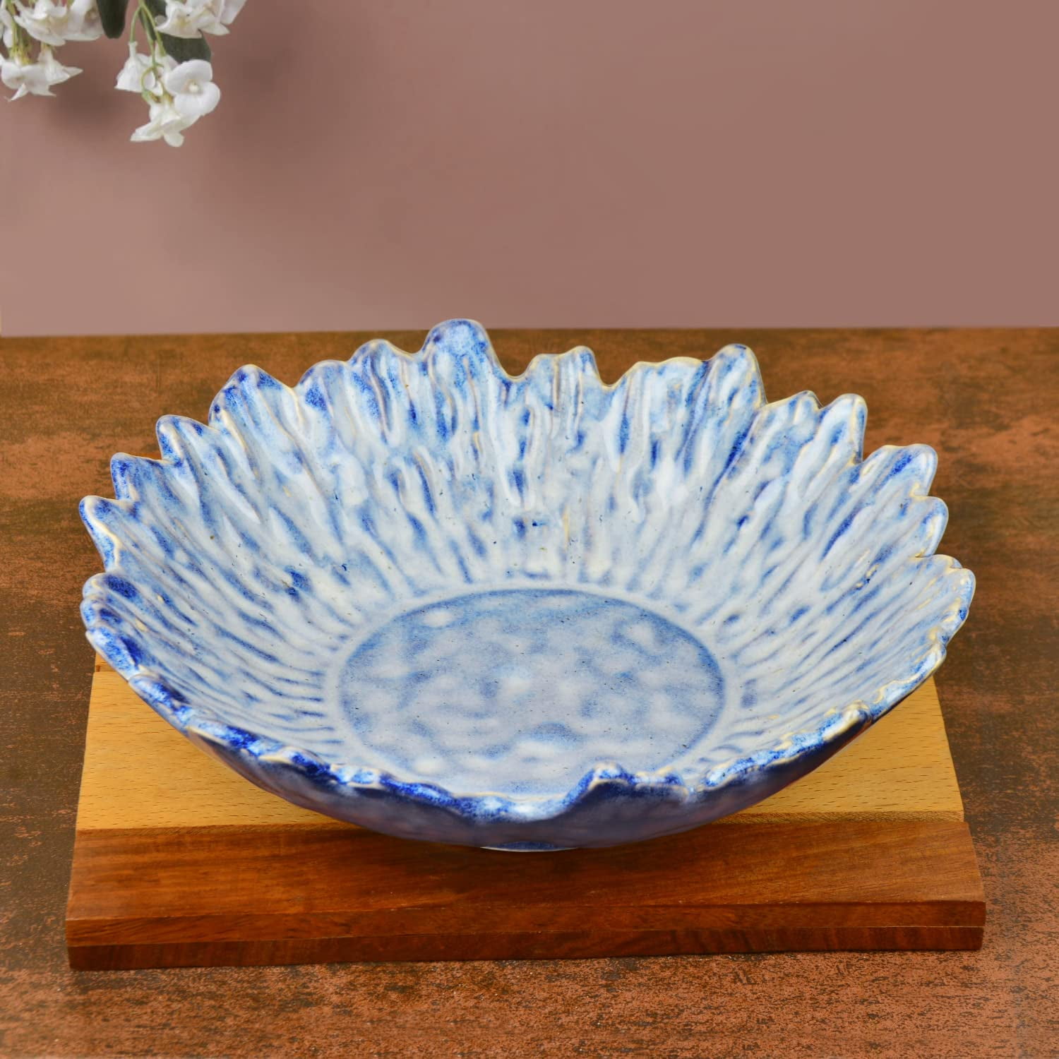 Studio Pottery Artistic Ceramic Serving Bowl With Cutwork Design - Sky ...