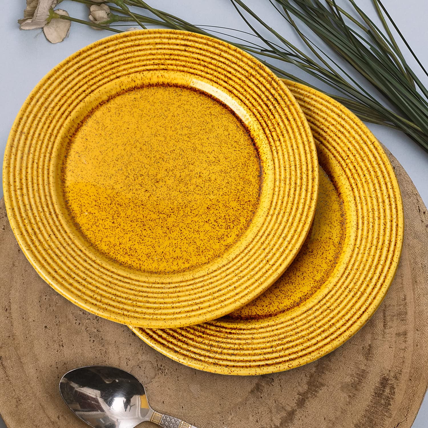 Studio Pottery Ceramic Dinner Serving Plates Set Of 2 - Mustard Yellow ...