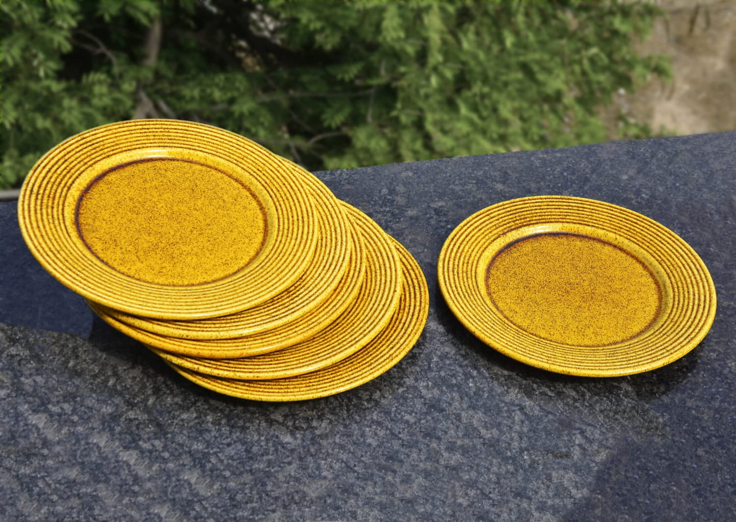 Studio Pottery Ceramic Dinner Serving Plates Set Of 6 - Mustard Yellow ...