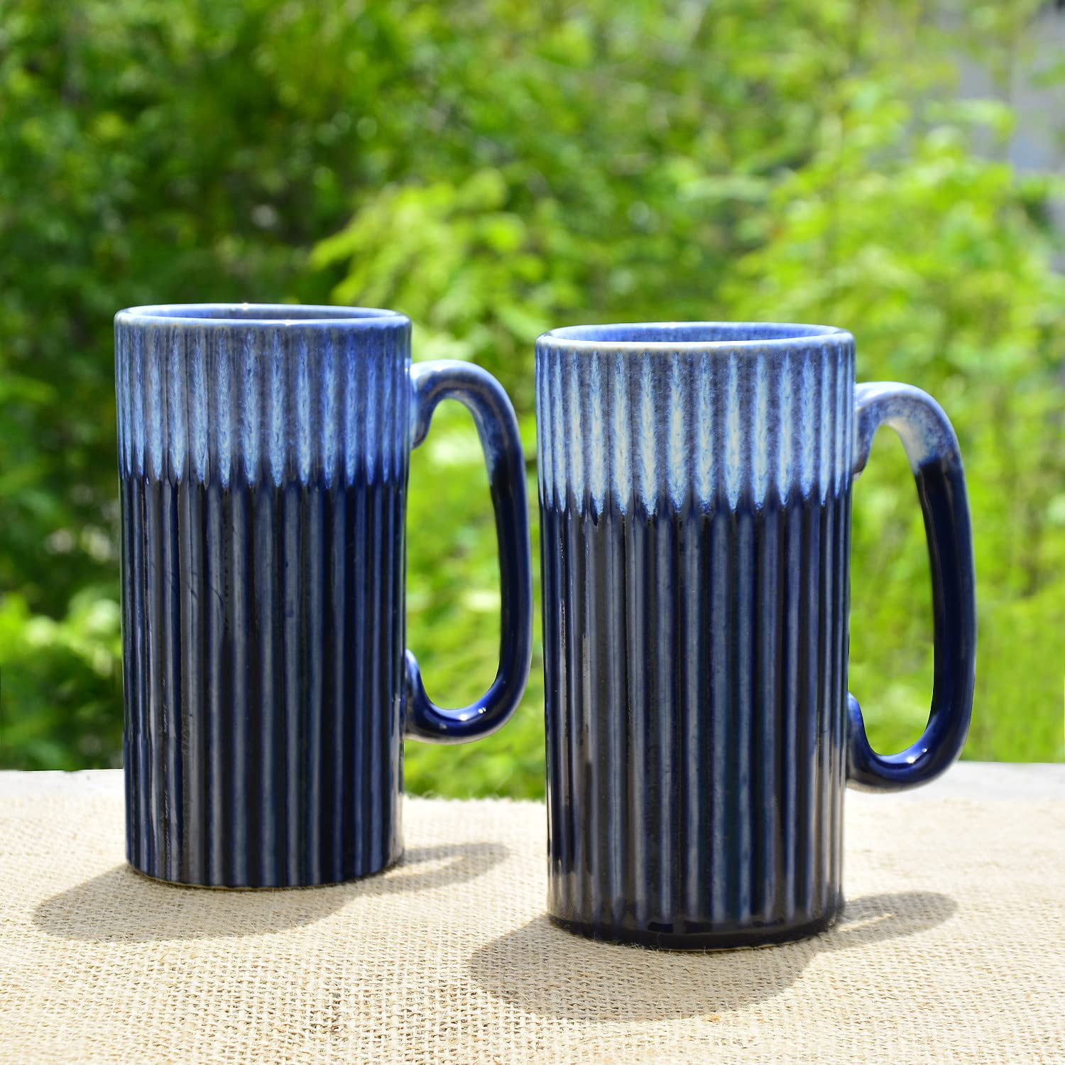 Studio Pottery Dual Tone Beer Mugs Set Of 2 - Prussian Blue, 550ml Each ...