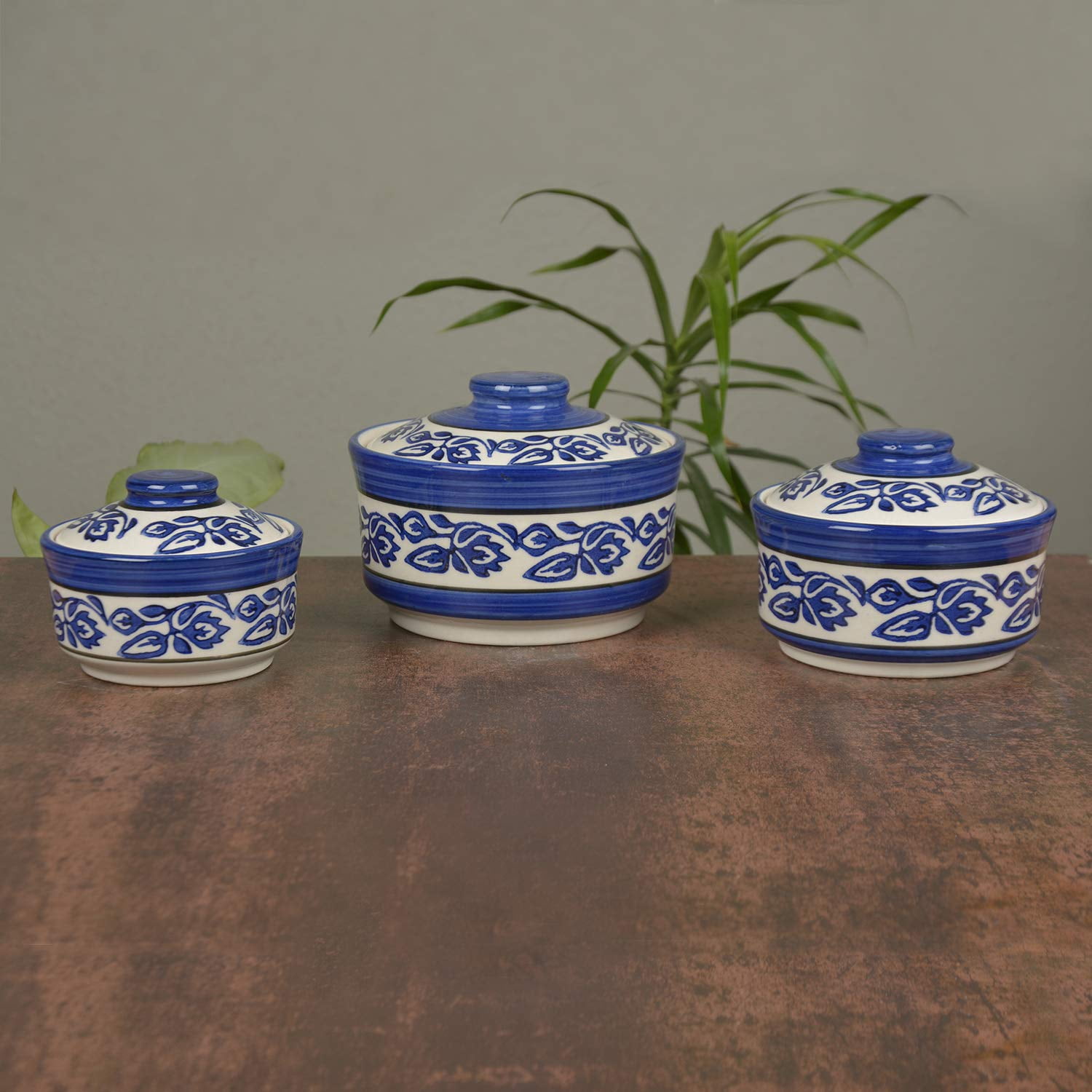 Studio Pottery Hand Painted Serving Donga Casserole Set Of 3 - 900ml ...