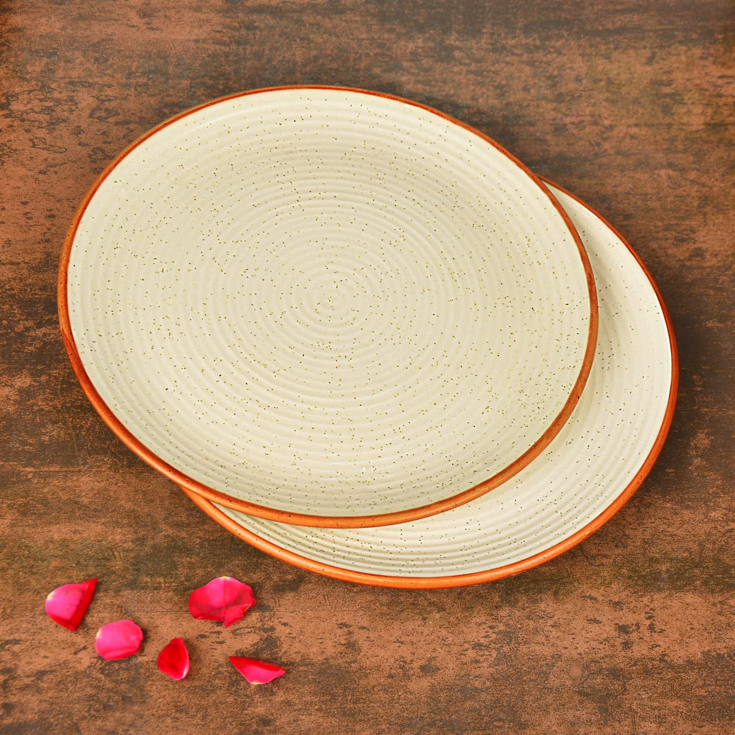 Studio Pottery Ribbed Ceramic Dinner Serving Plates Set Of 2 - Off ...