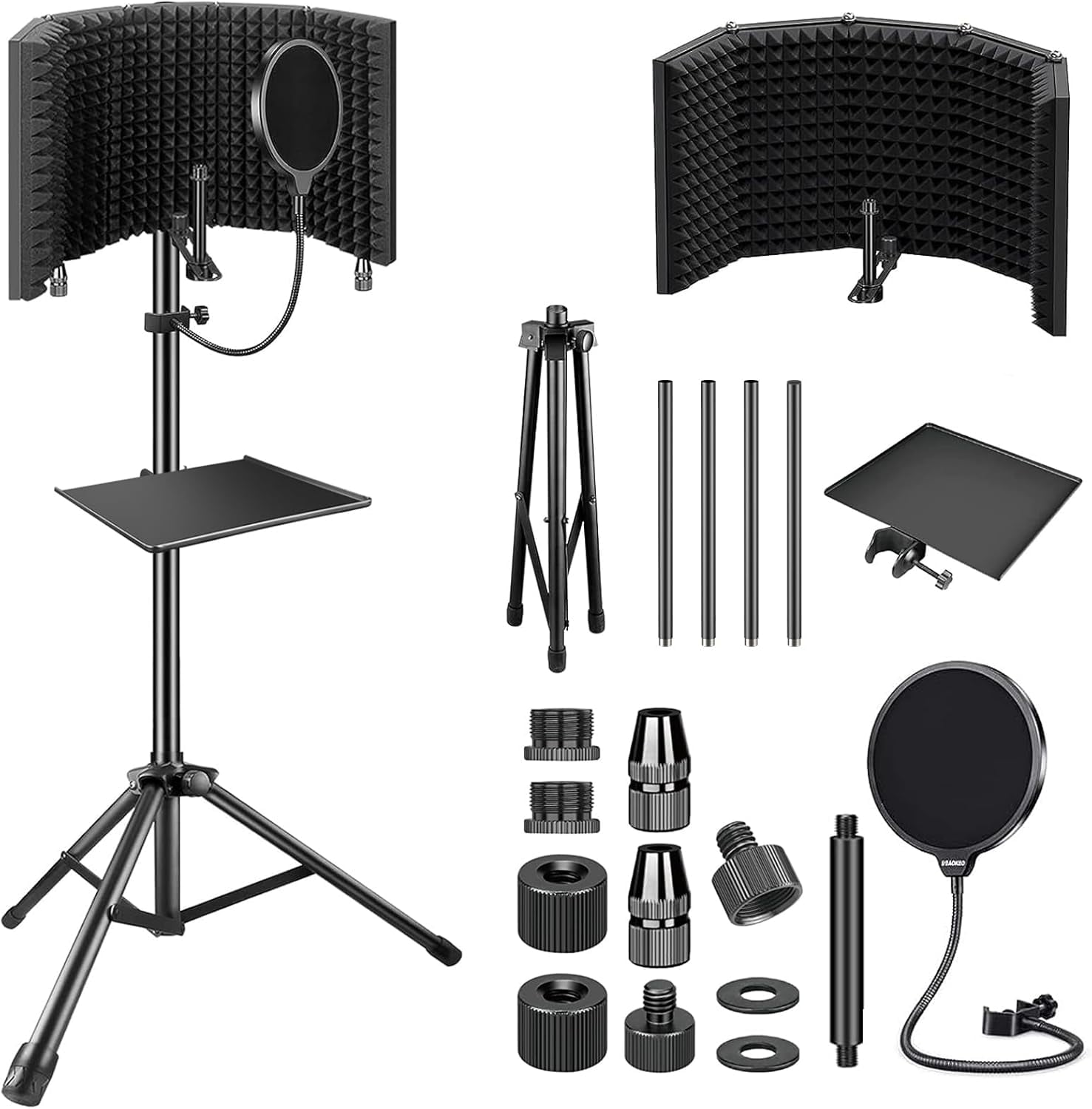 Studio Recording Microphone Isolation Shield with Pop Filter and Tripod ...