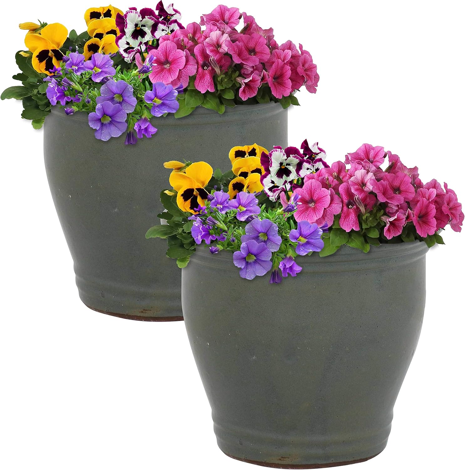 Studio Round Ceramic Planter - Set of 2 Indoor or Outdoor Plant Pots ...