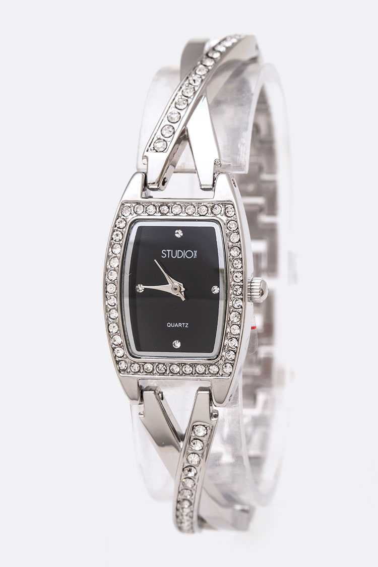 Studio Time Women's 20mm Crystal Bezel Stainless Steel Bracelet ...