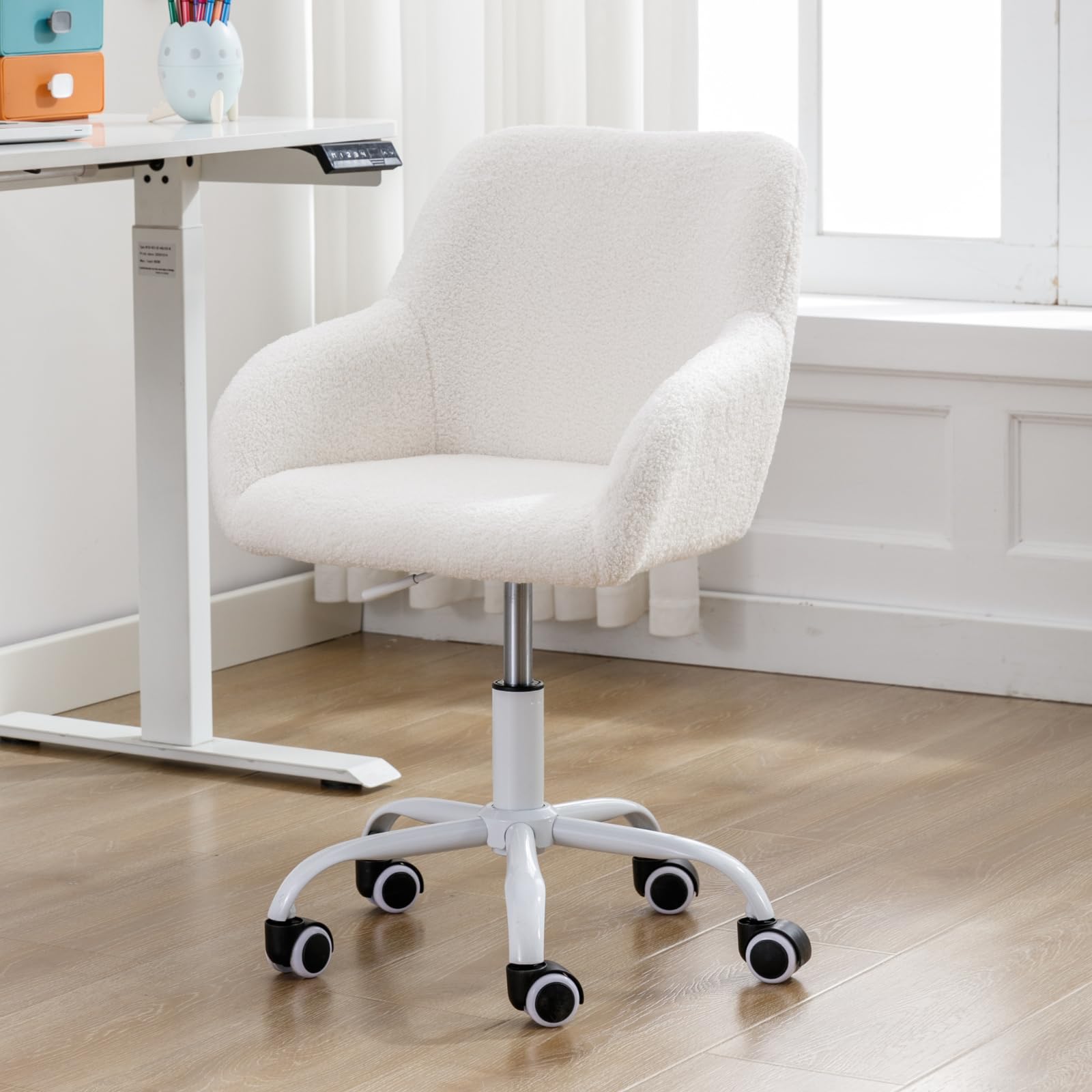 Study Chair Faux Fur Swivel Desk Chair, Adjustable Height Ergonomic ...