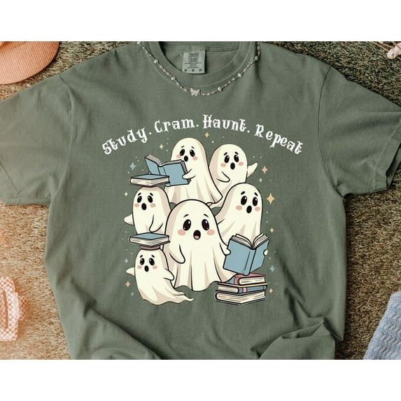 Study Cram Haunt Shirt, Cute Ghost Reading Book Shirt, Tee Spooky ...