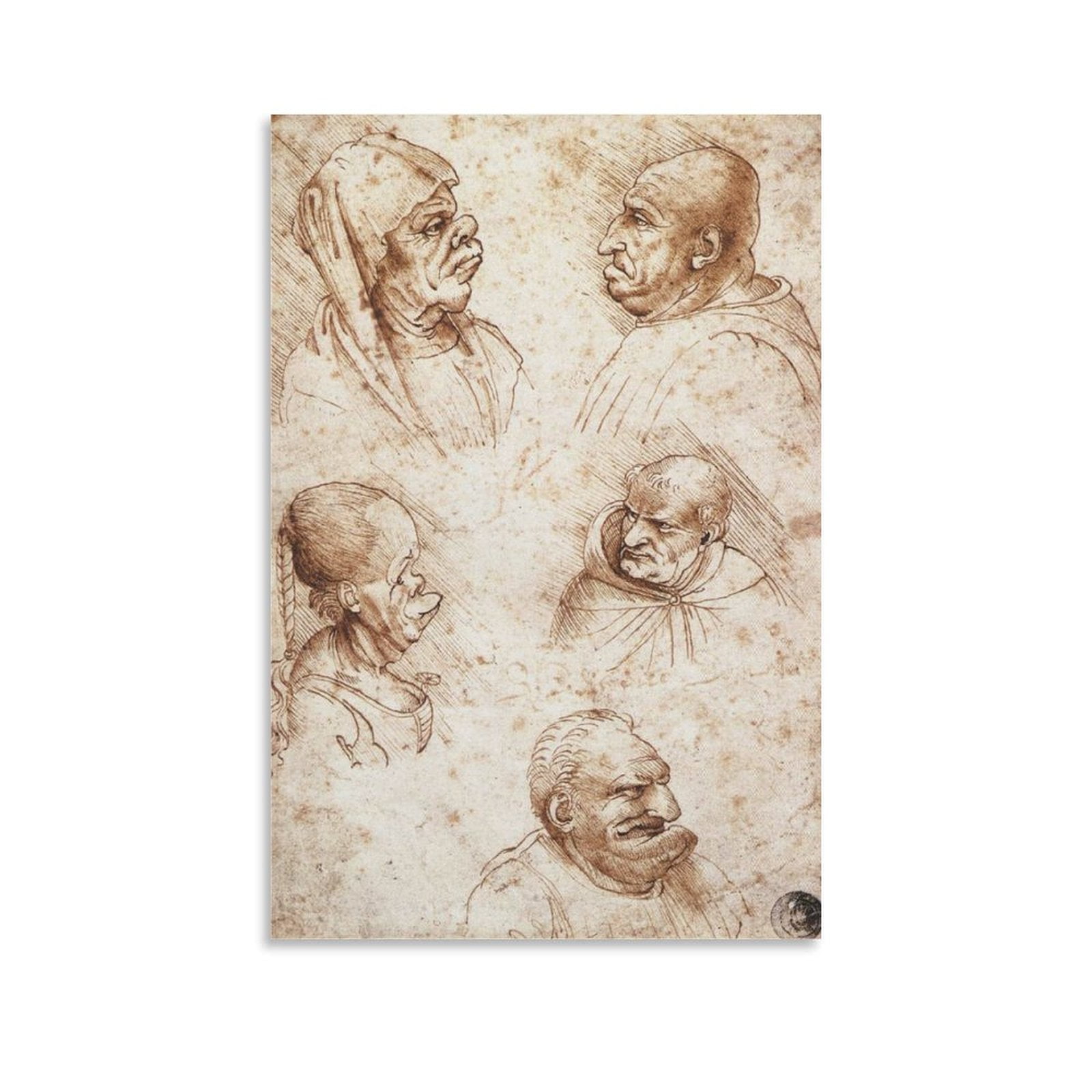Study of Five Grotesque Heads by Leonardo Da Vinci Posters Room ...