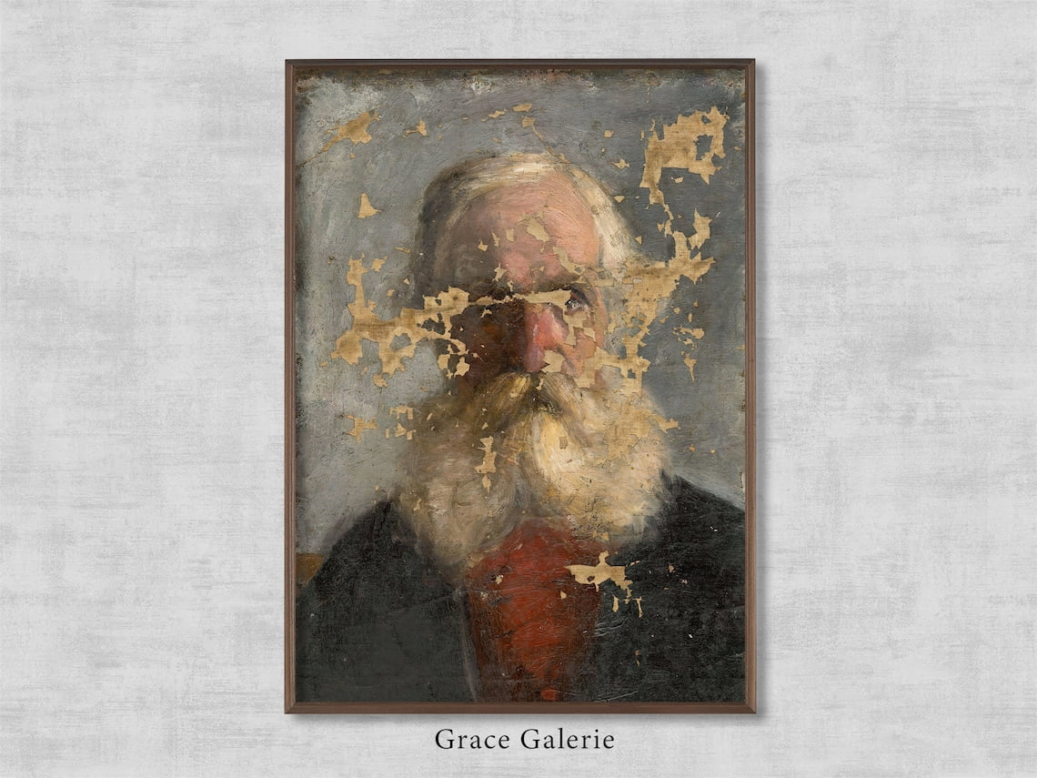 Study Of A White Haired Old Man With A Beard, Vintage, Antique Wall ...