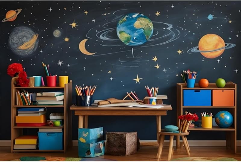 Study Room Backdrop Desk Book Stationery Universe Blackboard Classroom ...