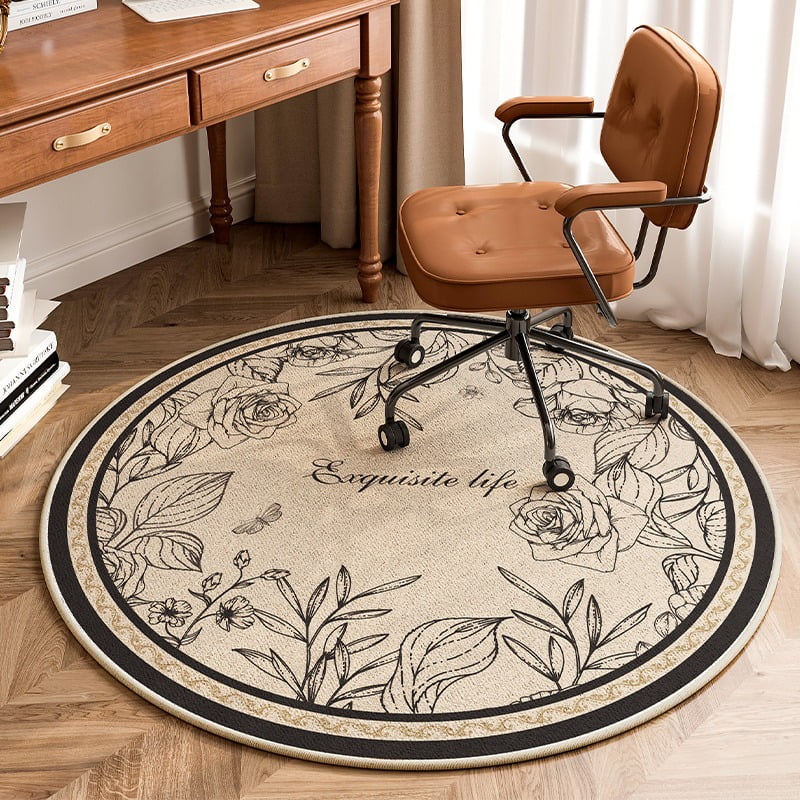 Study Round Carpet Office Desk Chair Floor Mat Retro American Style ...