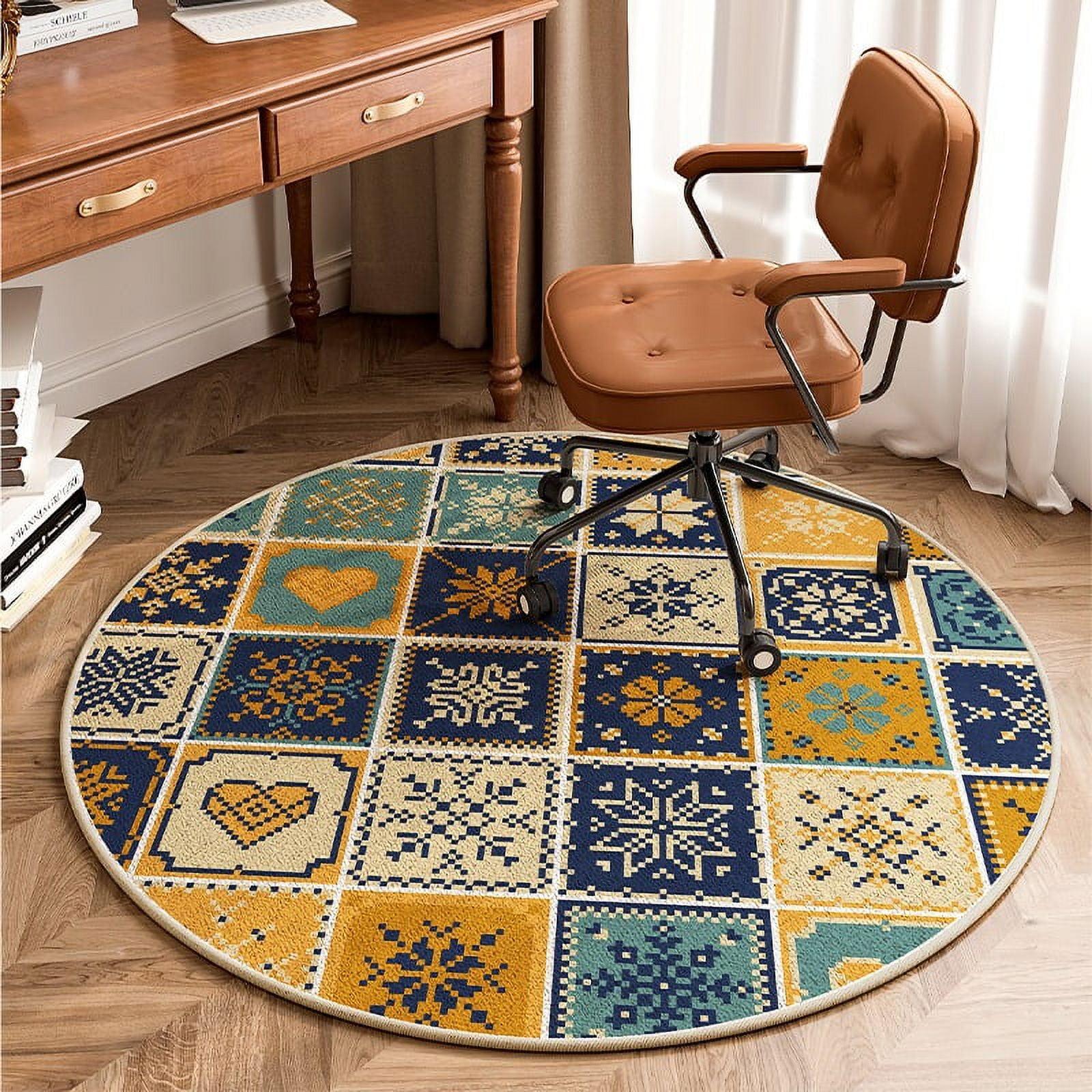 Study Round Carpet Office Desk Chair Floor Mat Retro American Style ...