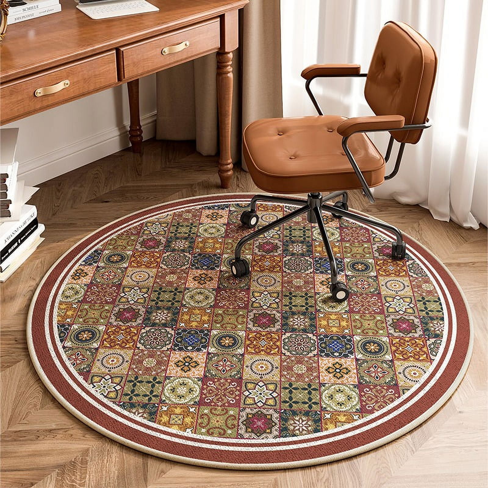 Study Round Carpet Office Desk Chair Floor Mat Retro American Style ...